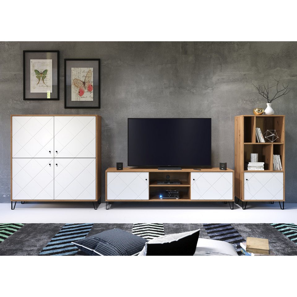 Lomadox Wohnwand Torino 19 3 St Modern In Artisan Eiche Nb Mit