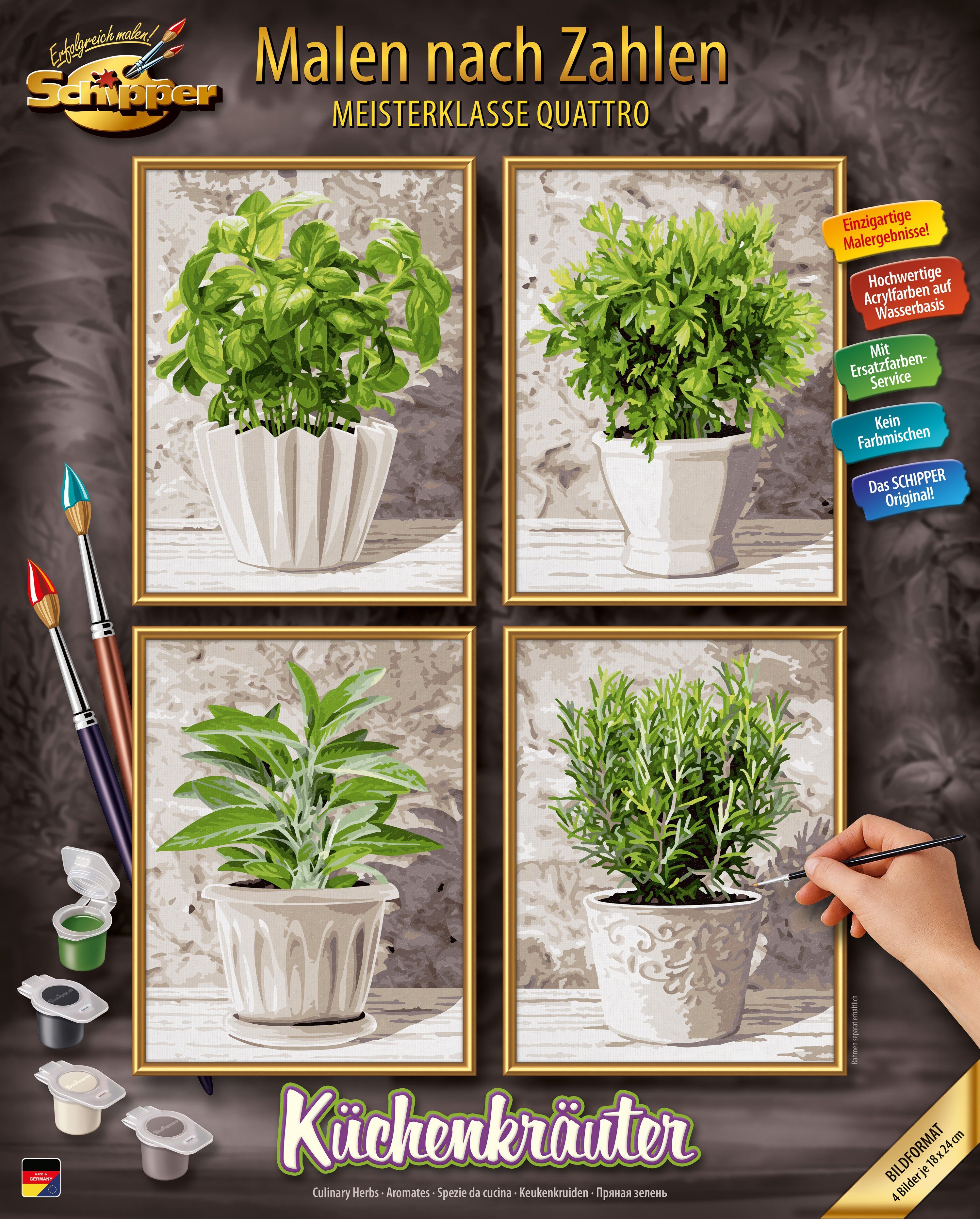 Schipper Malen nach Zahlen Meisterklasse Quattro - Küchenkräuter, Made in Germany, Motivgröße 4 ...