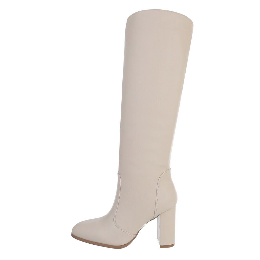 Ital Design Damen Elegant Stiefel Blockabsatz High Heel Stiefel In Beige
