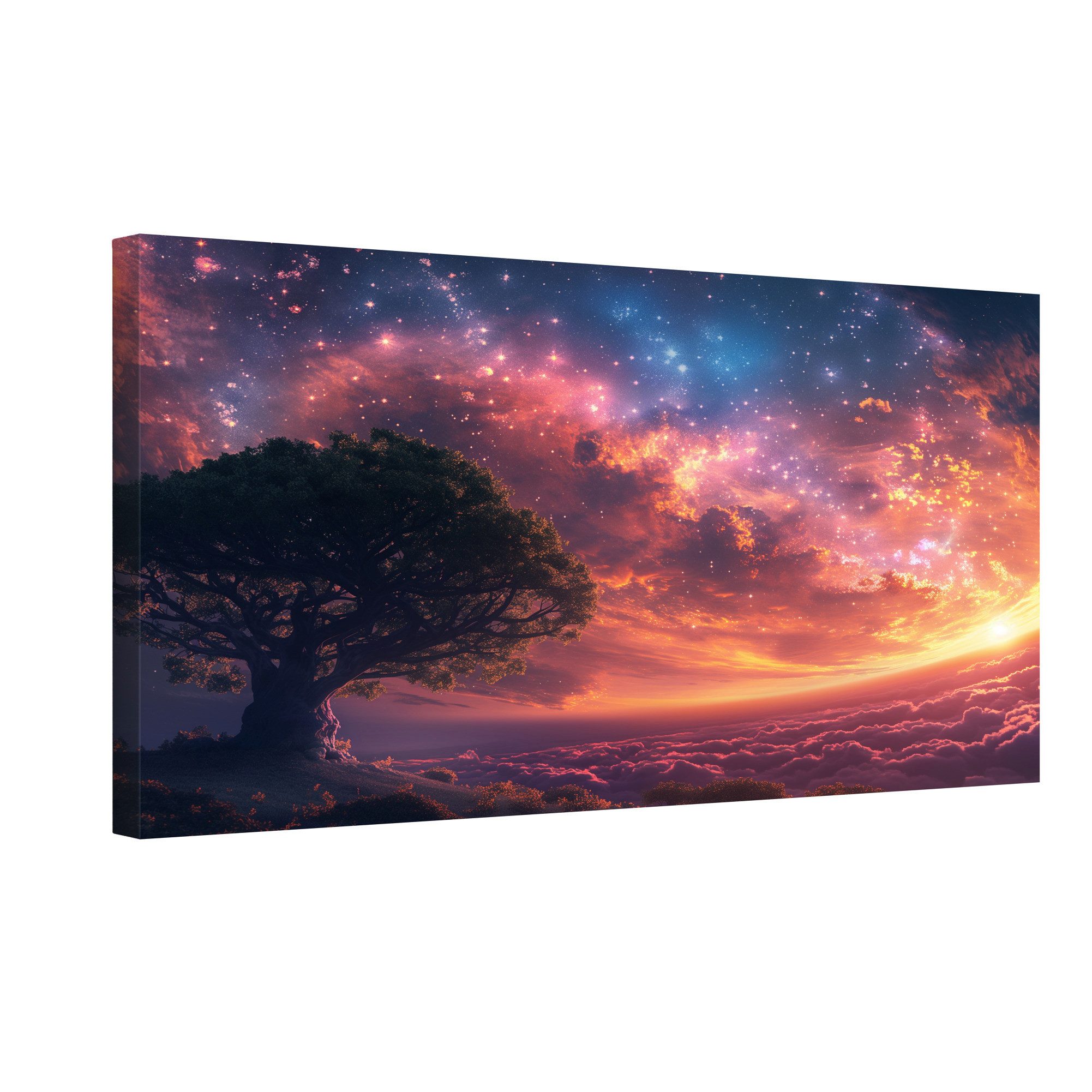 Altdecor Leinwandbild Natur Mond Orange Baum Himmel Bunt Sterne 30 X