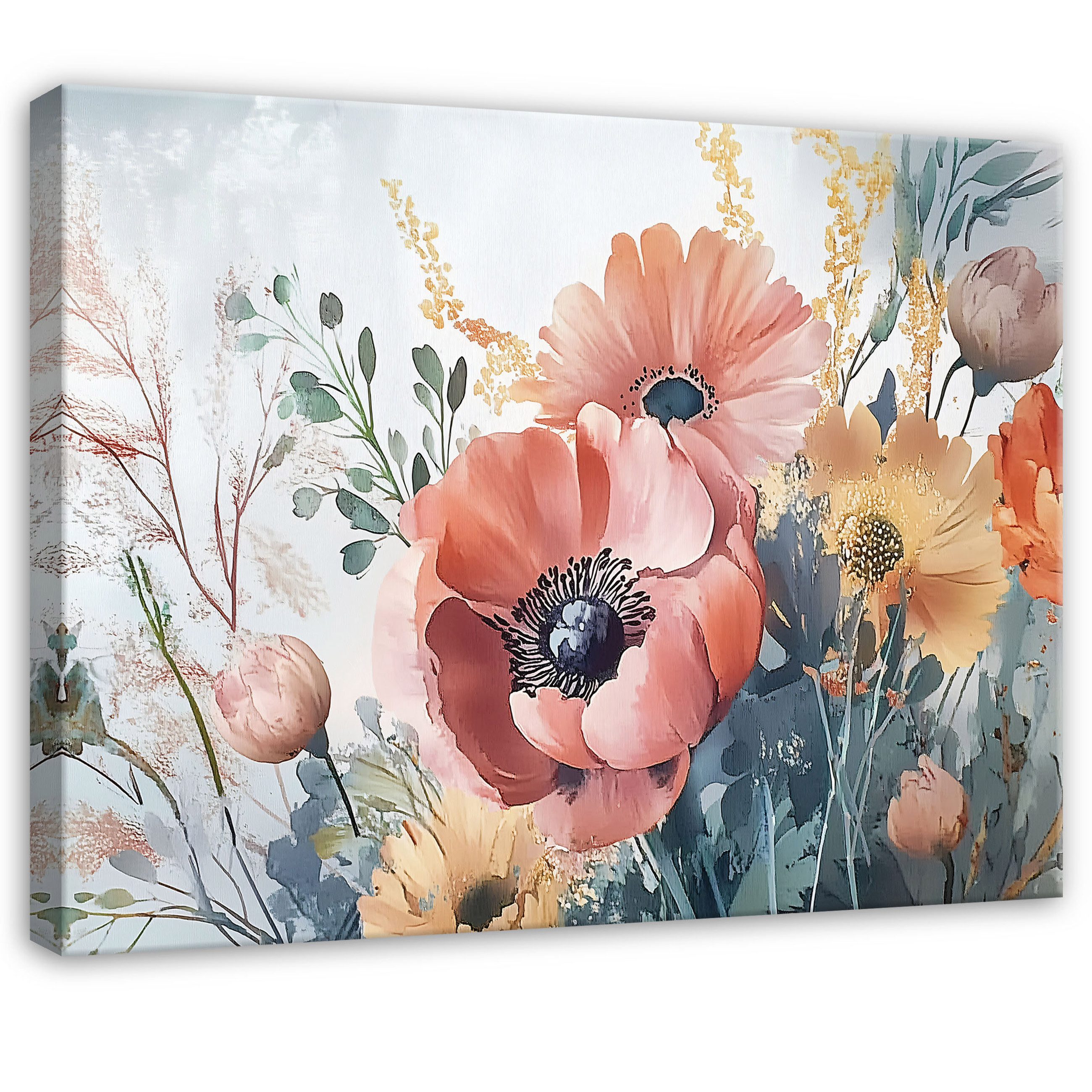 Wallarena Leinwandbild Blumen Abstrakt Bunt Blau Modern Wandbilder Wand Deko XXL Bilder, Blumen ...