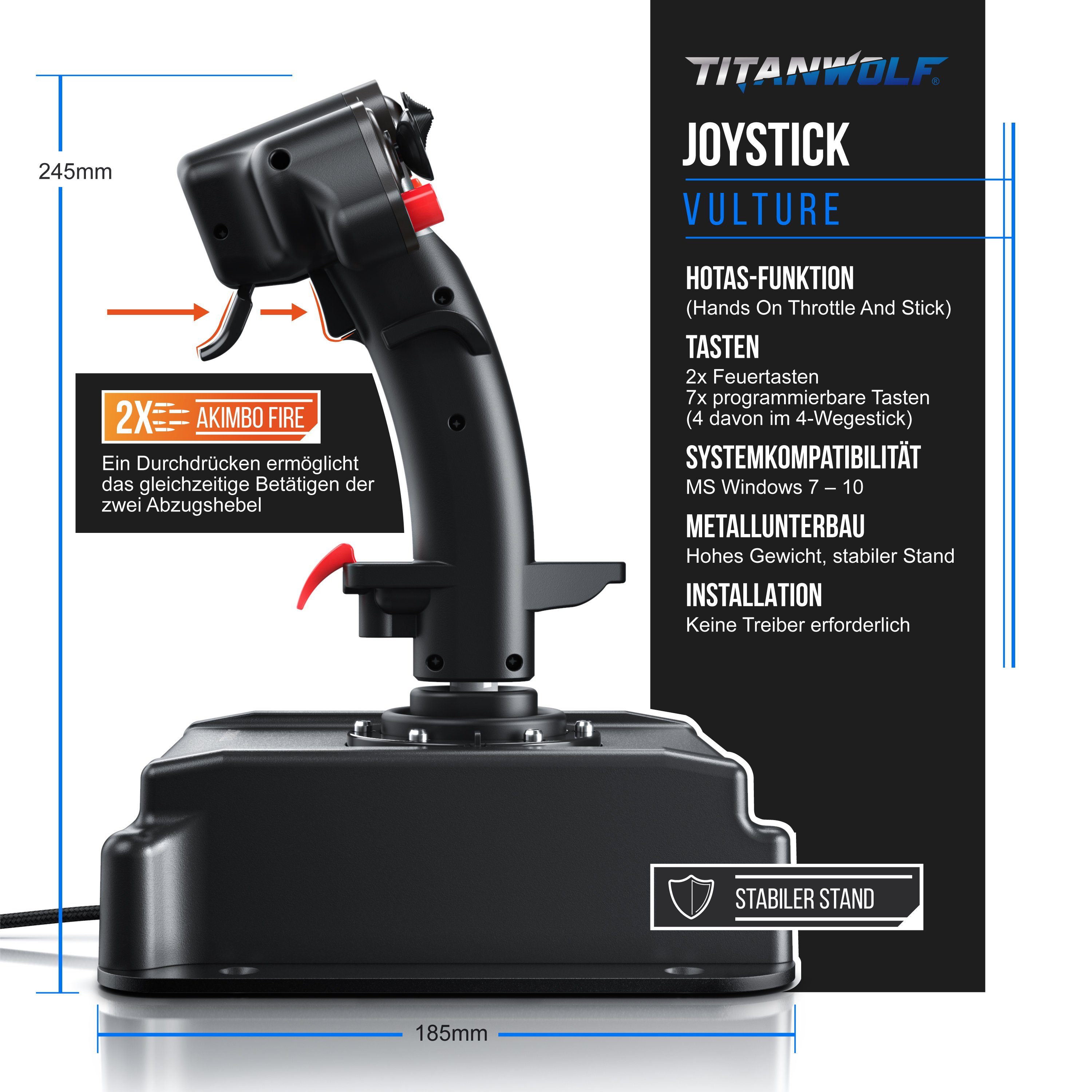 Titanwolf Joystick (Flight Stick mit HOTAS Funktion Vierweg mit ...
