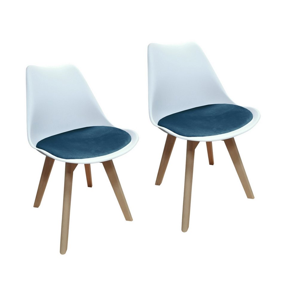 Hti Living Esszimmerstuhl Esszimmerstuhl Samt 2er Set Atlanta Weißblau