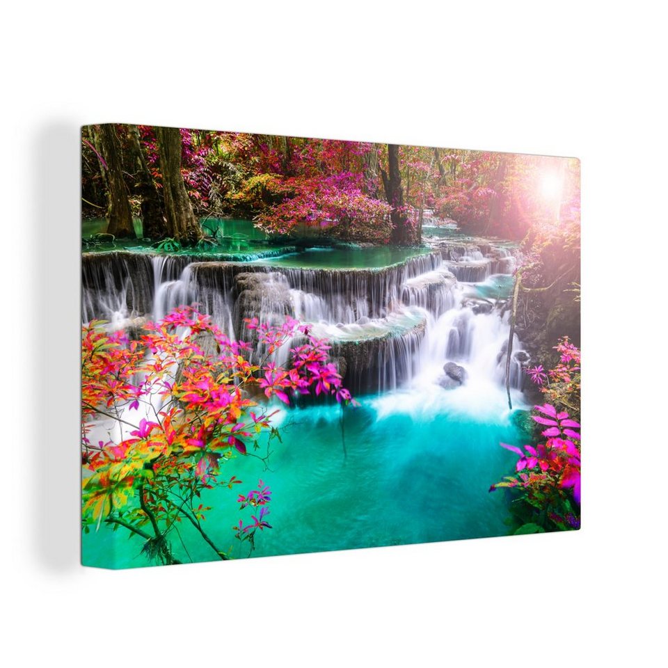 Onemillioncanvasses® Leinwandbild Wasserfall Sonne Bäume