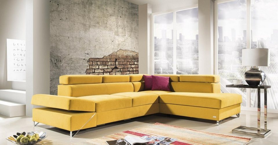Jvmoebel Ecksofa Gelbes Ecksofa Stoff L Form Bettfunktion Couch Design