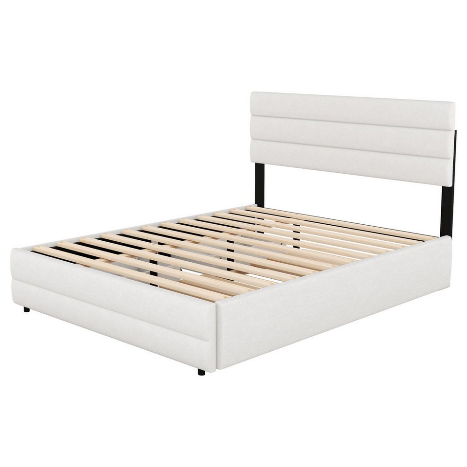 Rutaqian Polsterbett Doppelbett Bettgestell Mit Ausziehbett 140 X 200