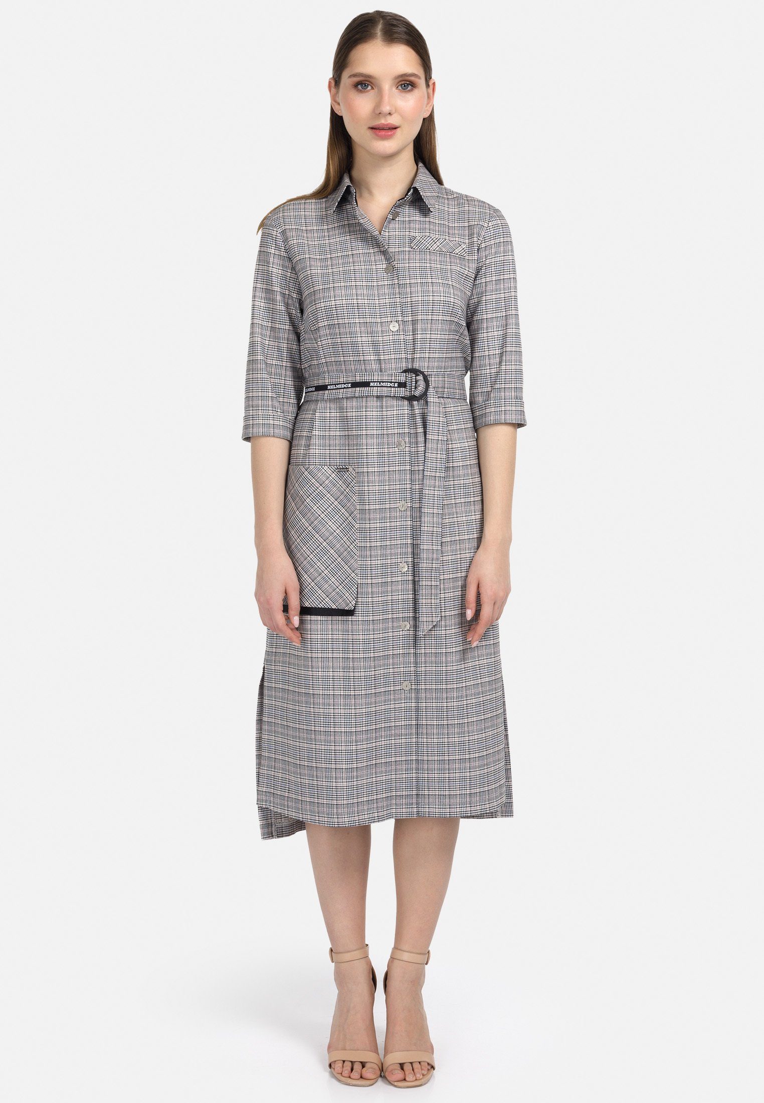 HELMIDGE Blusenkleid Midikleid mit Gürtel