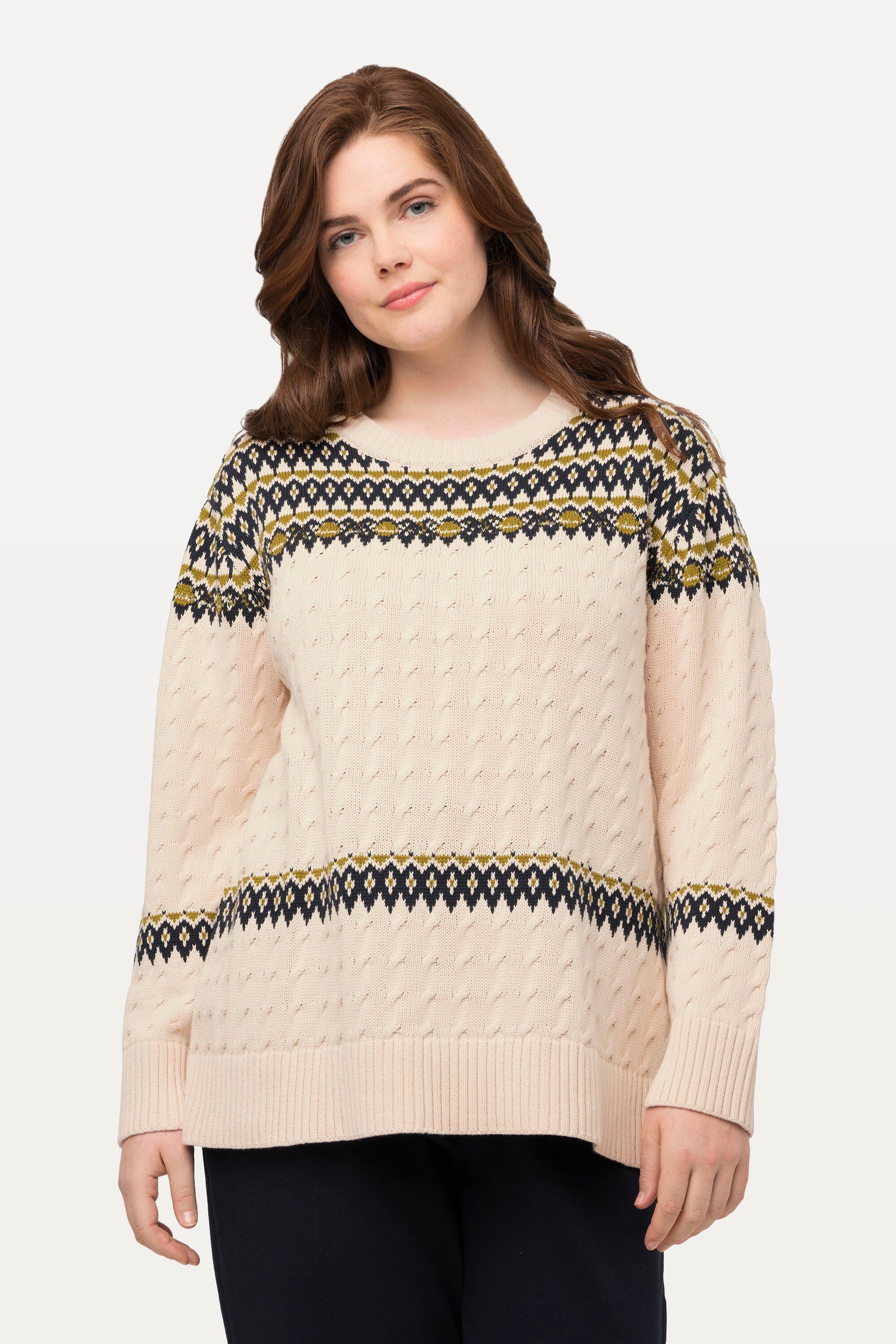 Ulla Popken Strickpullover Pullover Fair Isle Rundhals Langarm