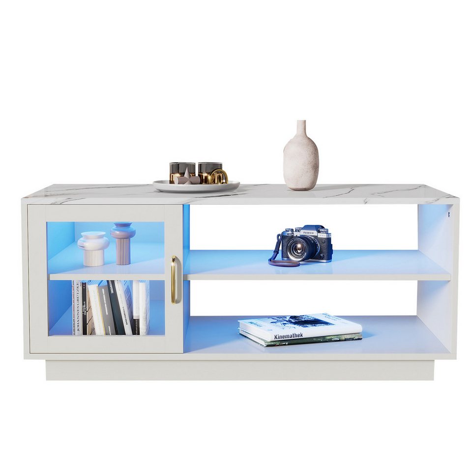 Rutaqian Wohnzimmertisch Led Hochglanz Couchtische Mitteltisch Mit