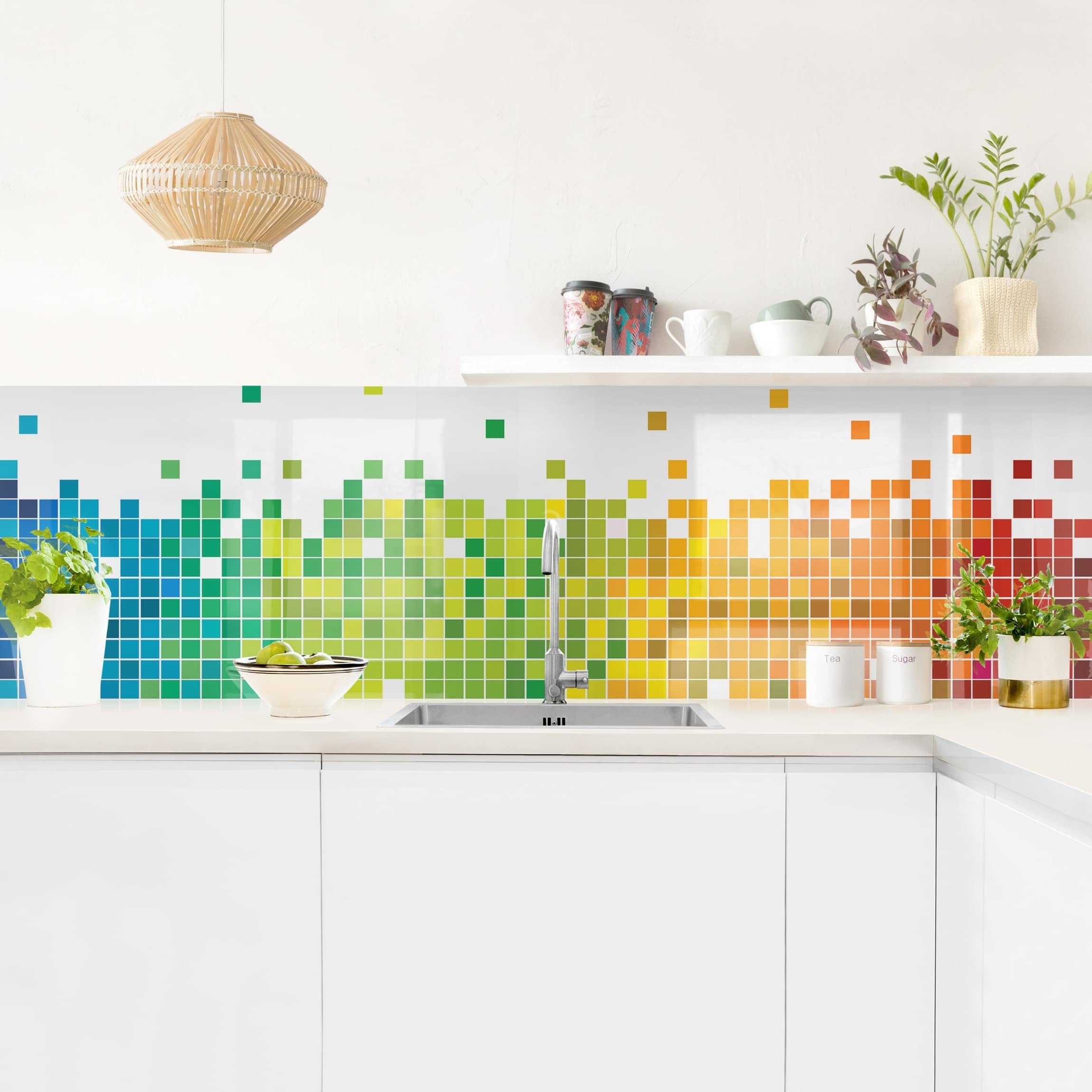 Bilderdepot24 Küchenrückwand Bunt Dekor Abstrakt Muster Pixel