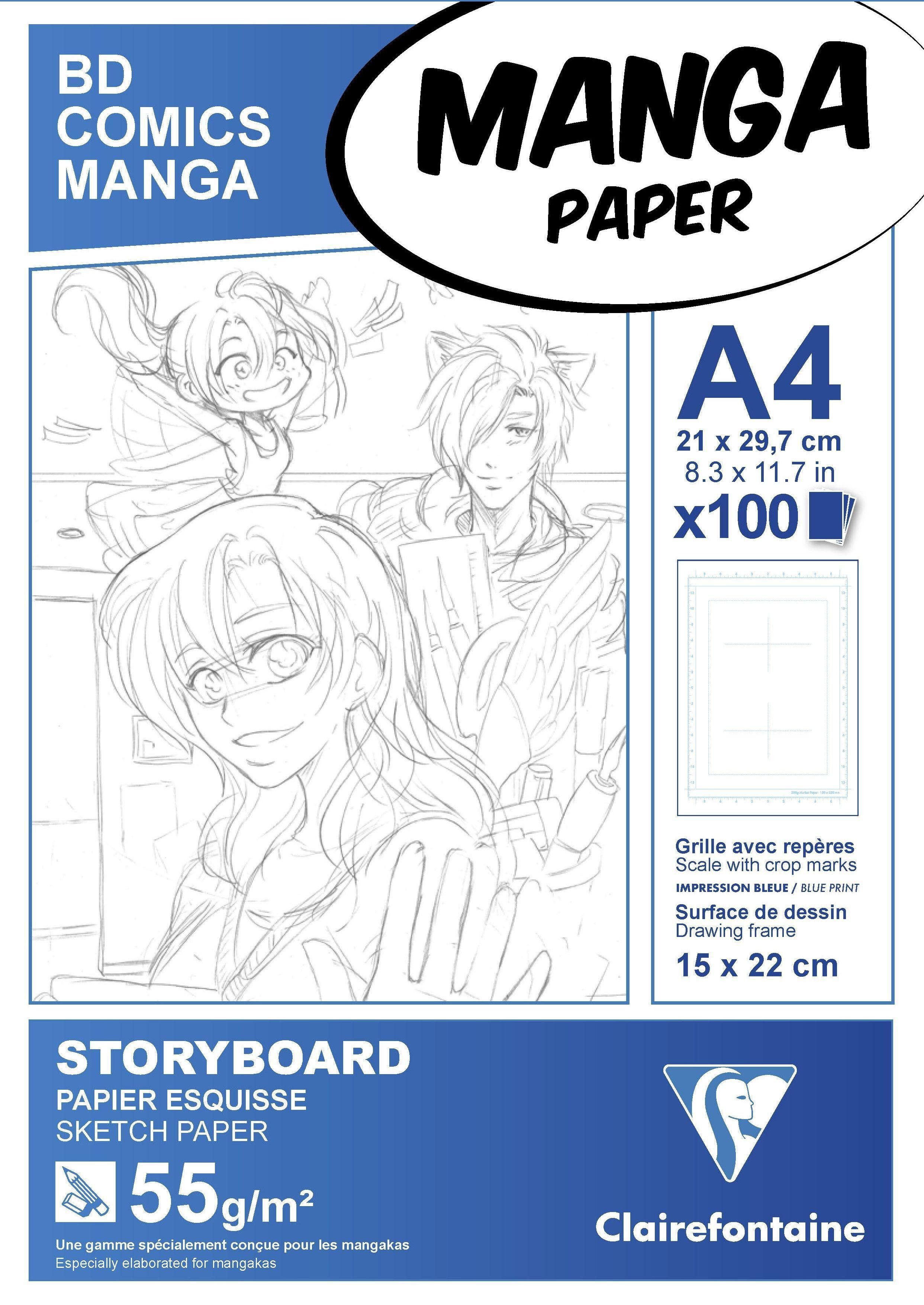 Notizbuch Manga-Block für Storyboard A4 100 Blatt 55g, mit sechsteiligem Raster