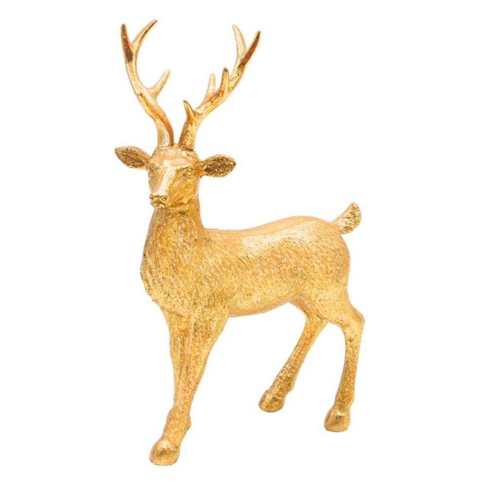 Dekohelden24 Dekofigur Keramik Dekofigur Hirsch In Gold Stehend Lbh