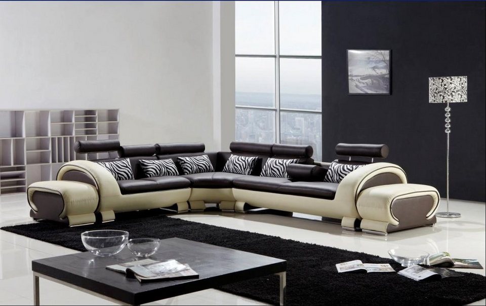Jvmoebel Ecksofa Ecksofa L Form 2x Hocker Sofa Couch Polster Leder