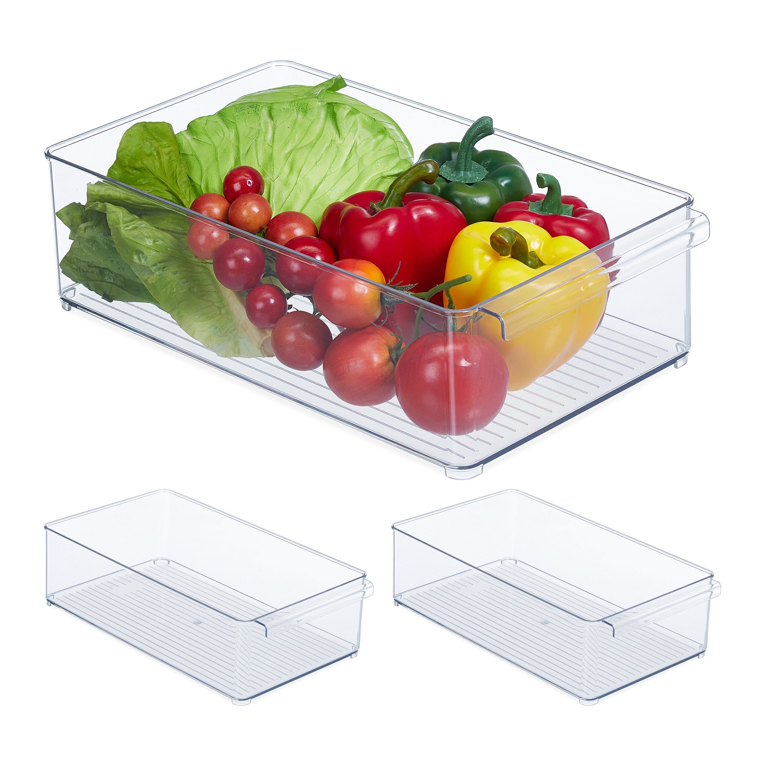 Relaxdays Frischhaltedose 3 X Kühlschrank Organizer Mit Griff Kunststoff