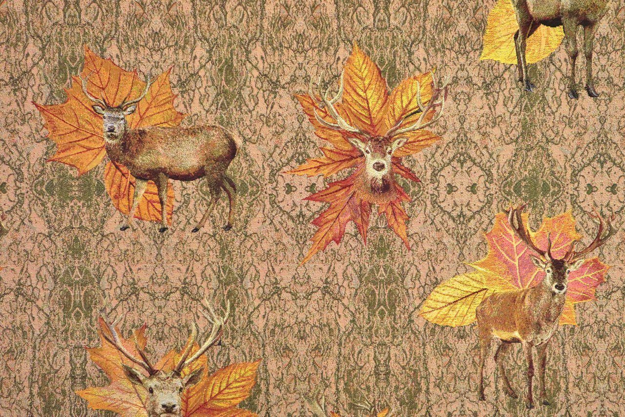 Stofferia Stoff Polsterstoff Gobelin Deer Fall Leaves Meterware