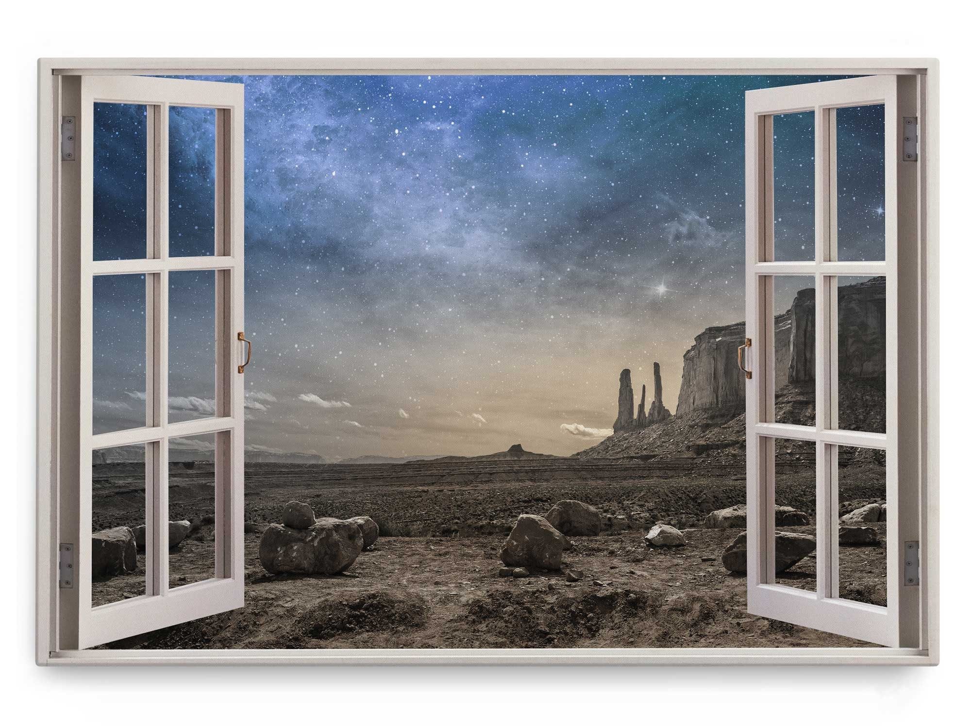 Sinus Art Leinwandbild Wandbild 120x80cm Fensterbild Grand Canyon Astrofotografie Sterne Ster ...