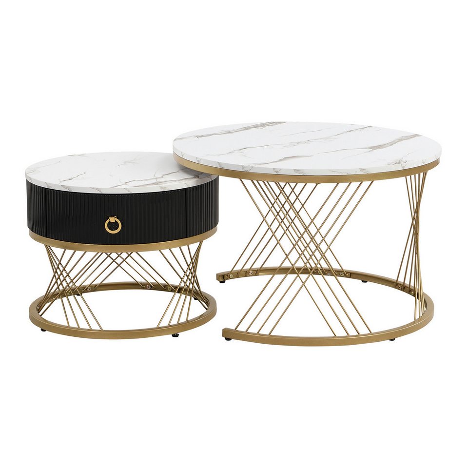 Oeryde Couchtisch Eleganter Couchtisch 2er Set Marmoroptik