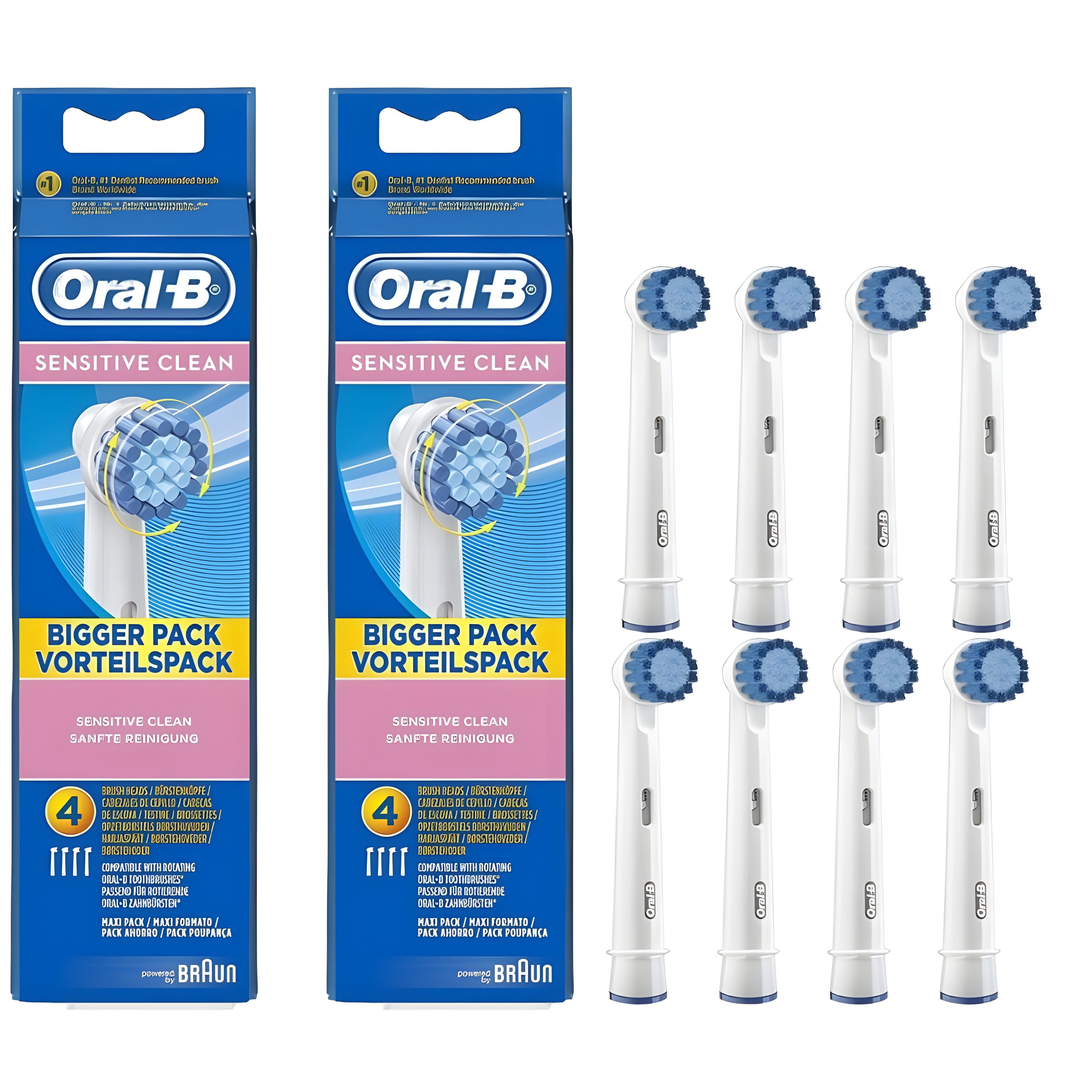 Oral-B Aufsteckbürsten Pro Sensitive Clean 2x4er Pack, weiß mit bunten Farbringe