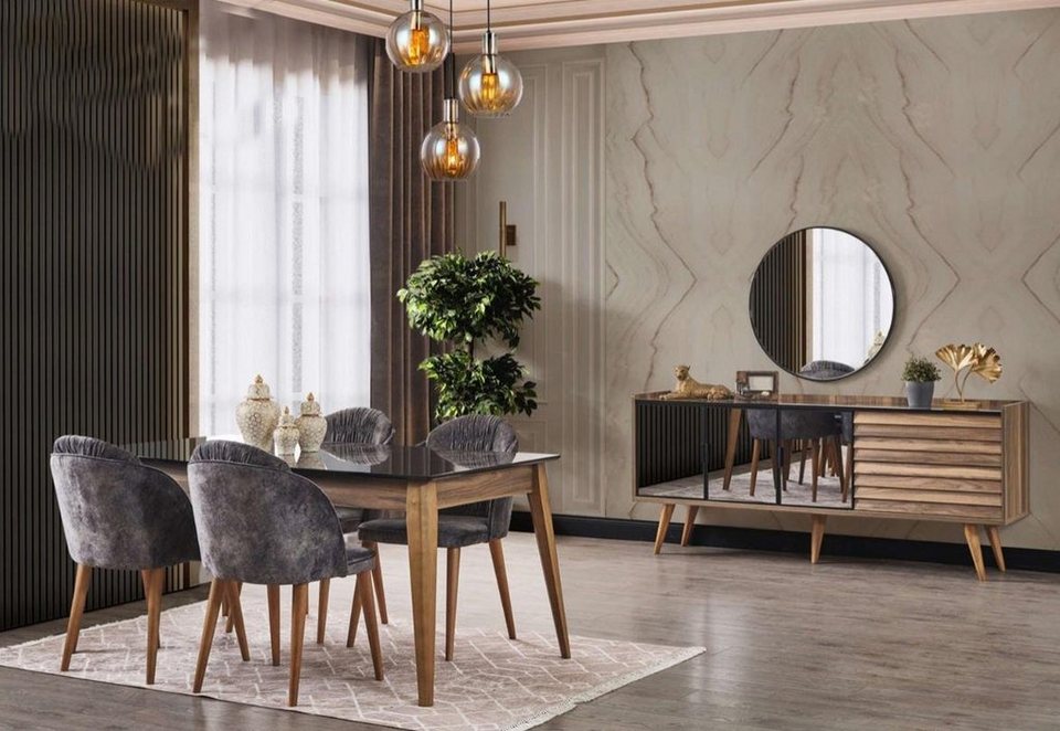 Jvmoebel Esszimmer Set Braune Esszimmer Garnitur Esstisch 4x Stühle