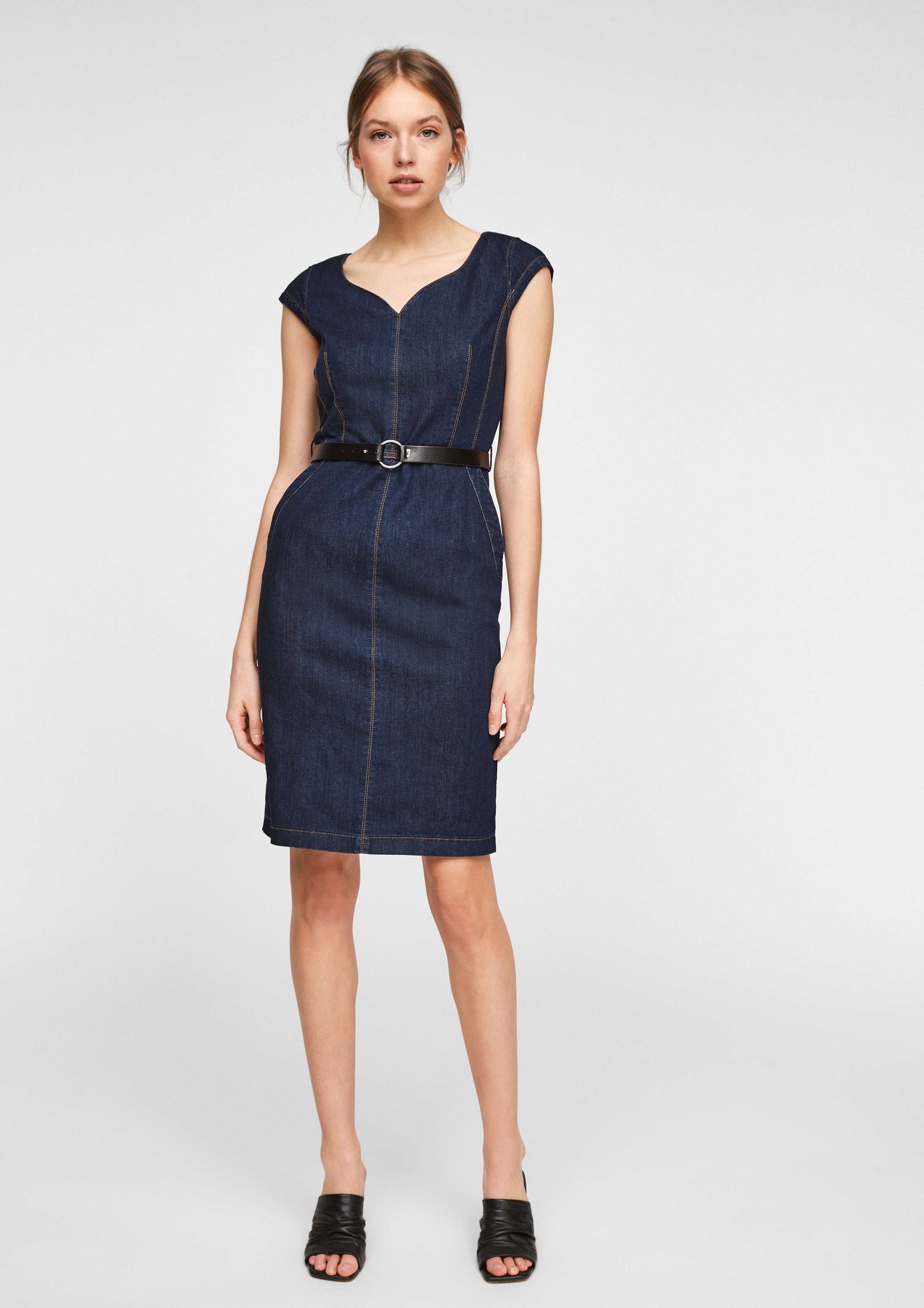 Comma Minikleid Tailliertes Denim Kleid Mit Gürtel Ziernaht Online