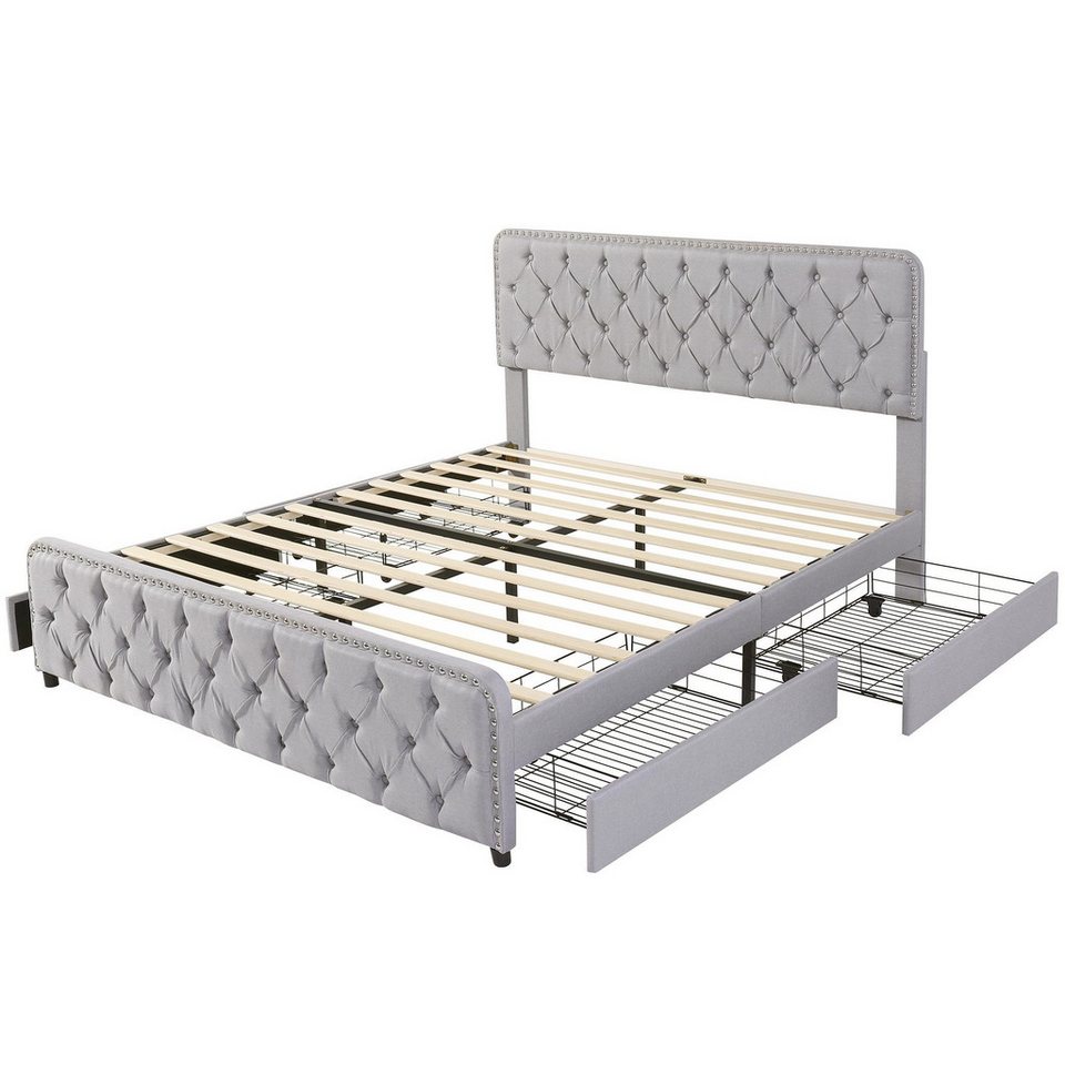 Rutaqian Stauraumbett Moderne Polsterbett Doppelbett Mit 4 Schubladen