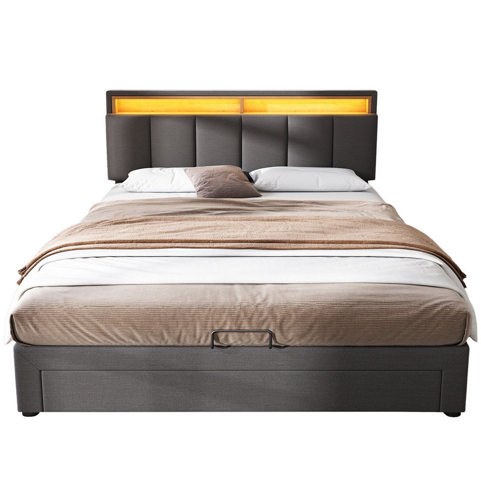 Okwish Polsterbett Doppelbett Stauraumbett Mit Led Beleuchtung