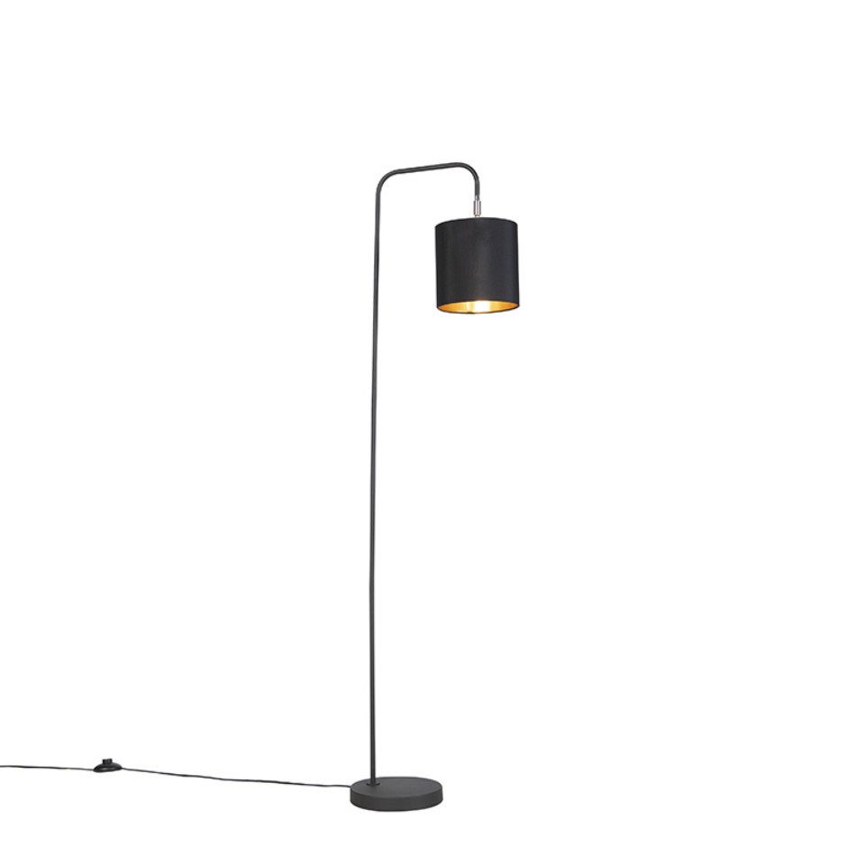 Qazqa Stehlampe Lofty, LED wechselbar, E27, Schwarz, Modern, Textil, 1-flammig, Stehleuchte