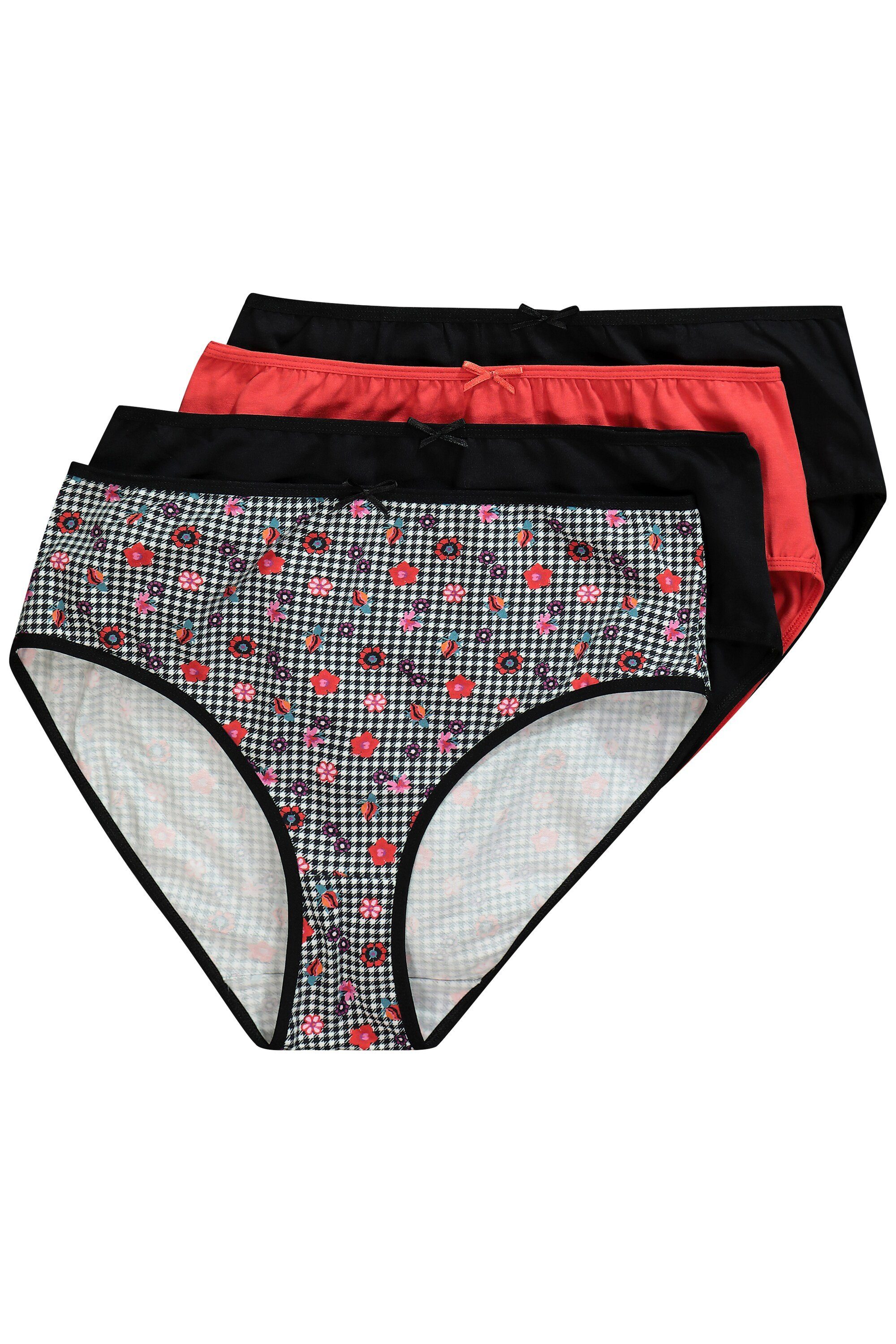 Ulla Popken Slip Midislips 4er Pack Hahnentritt Einfarbig