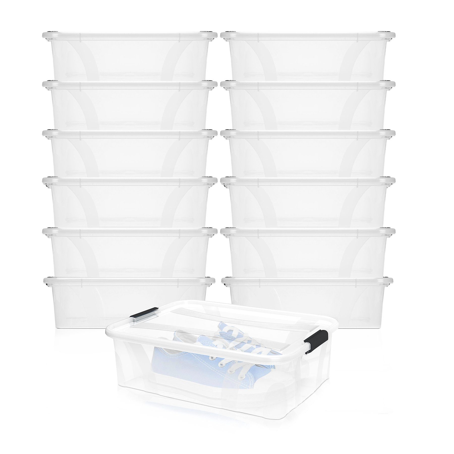 BigDean Aufbewahrungsbox 12x Stapelbox mit Deckel 7L + Clipverschluss Ordnungsbox stapelbar (12 St)