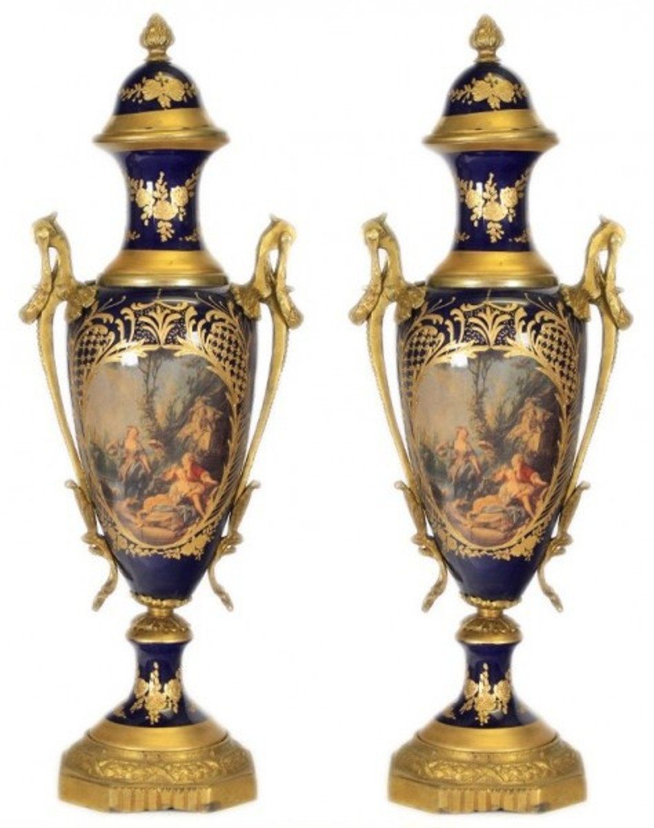 Casa Padrino Dekoobjekt Barock Porzellan Pokal Set Kobalt Gold B20