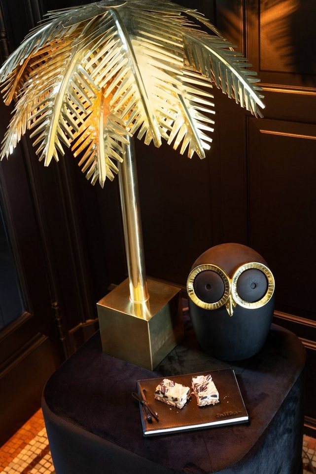 Gilde Dekoobjekt Elegante Tischlampe Aus Kokosblättern Und Stahl In