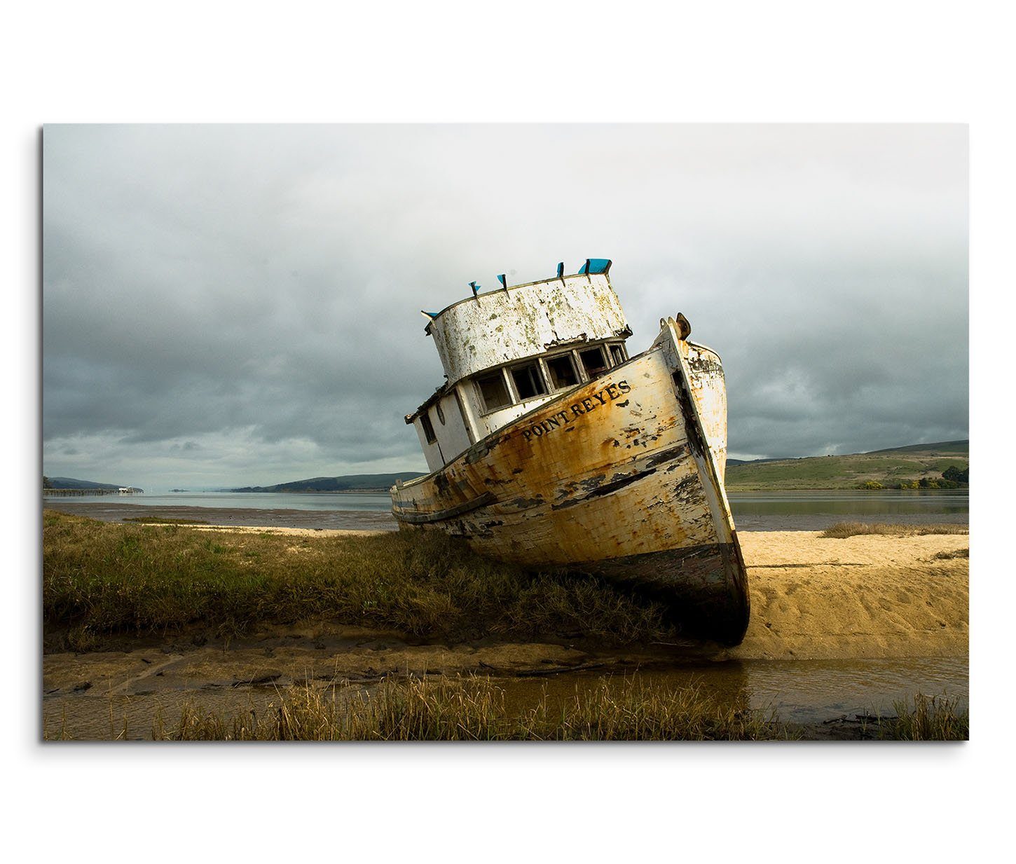 Sinus Art Leinwandbild 120x80cm Wandbild Meer Dünen Fischerboot
