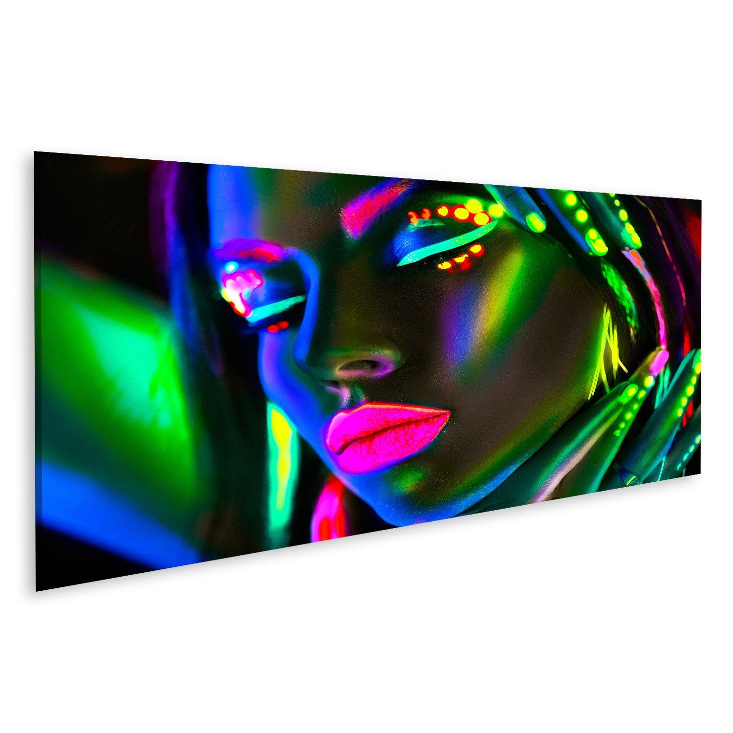 islandburner Leinwandbild Bild auf Leinwand Mode Modell Frau Im Neonlicht Porträt Des Schönen Vo