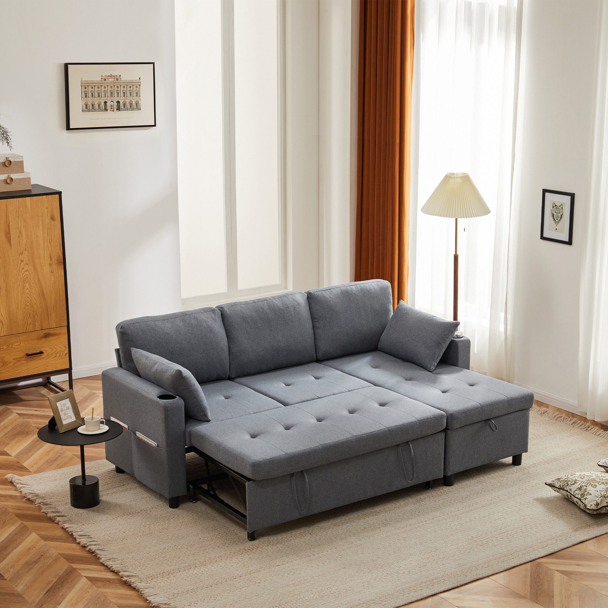 Merax 3 Sitzer Wohnlandschftschlafsofa Mit Schlaffunktion Ecksofa