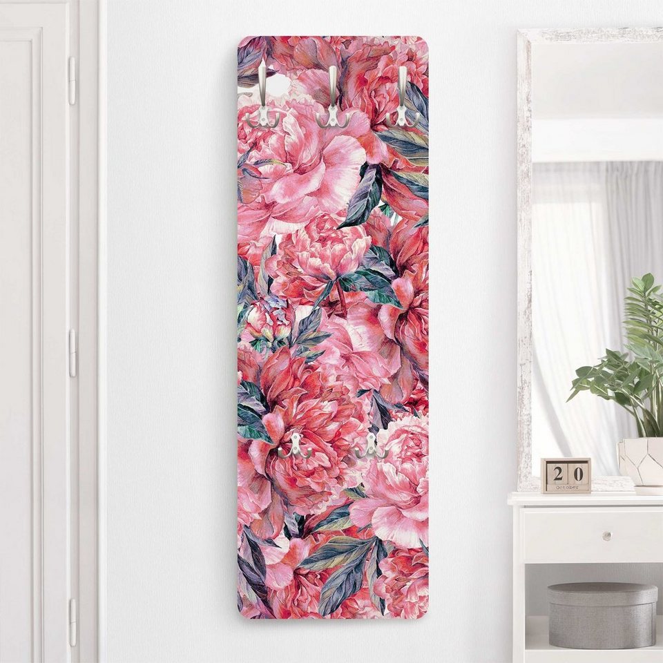 Bilderdepot24 Garderobenpaneel Rot Blumen Illustration Zartes Aquarell