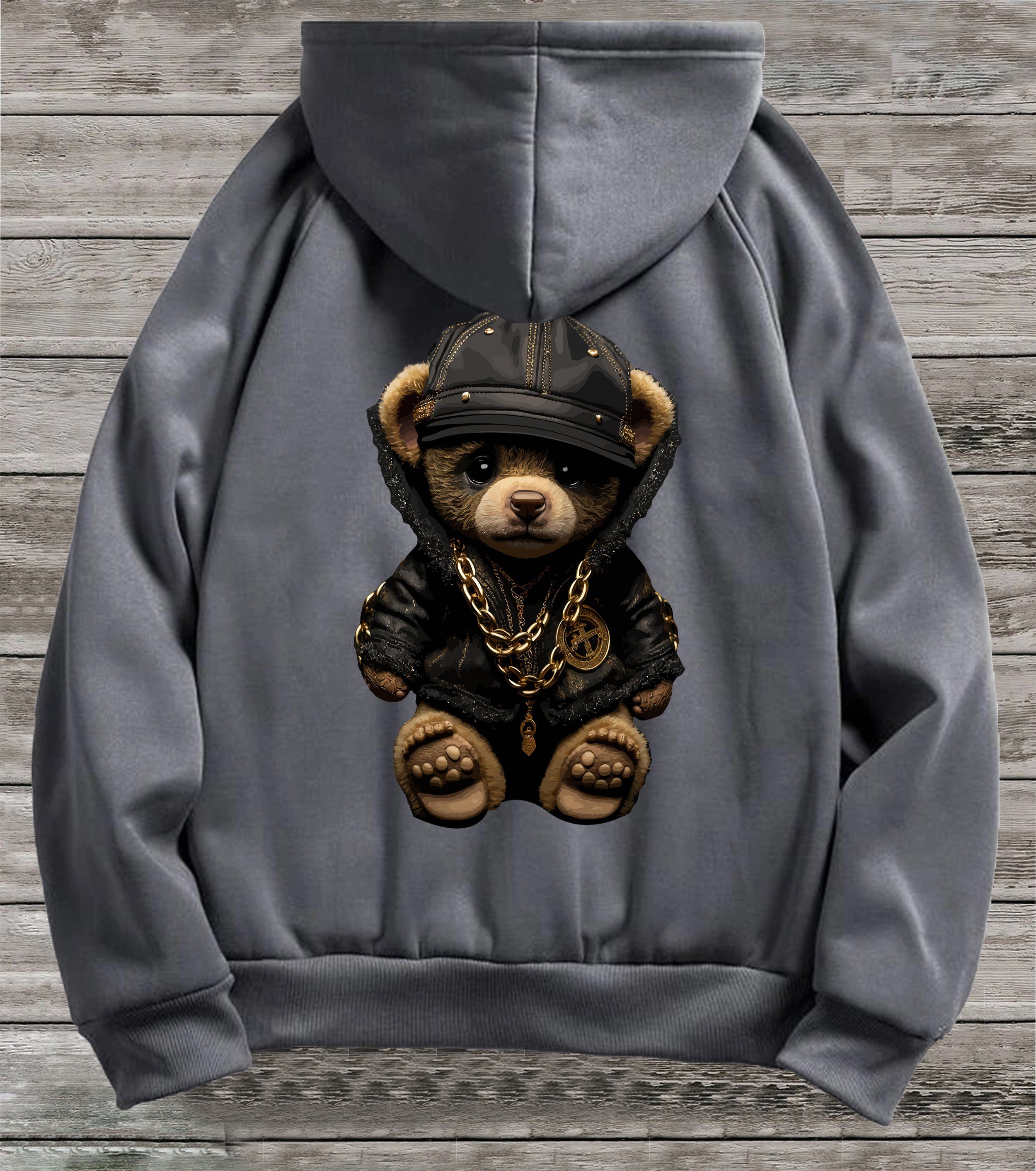 RMK Hoodie Herren Kapuzenpullover Longsleeve mit Gangster Bär Teddybär mit Kapuze