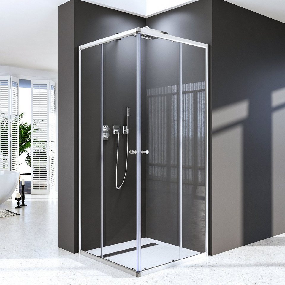Boromal Eckdusche Duschkabine 80x80 Schiebetür Eckeinstieg Duschwand