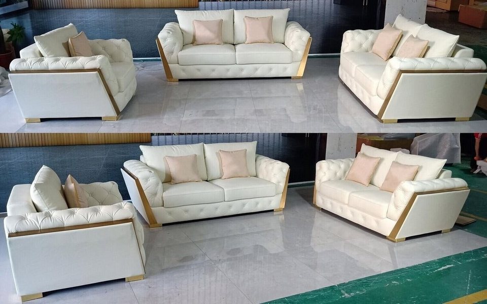 Jvmoebel Sofa Luxus Weiße Chesterfield Sofagarnitur 321 Set Neu Made