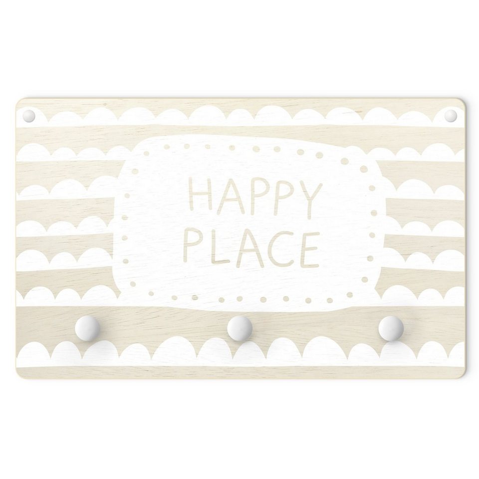 Bilderdepot24 Garderobenpaneel Weiss Illustration Sprüche Spruch Happy