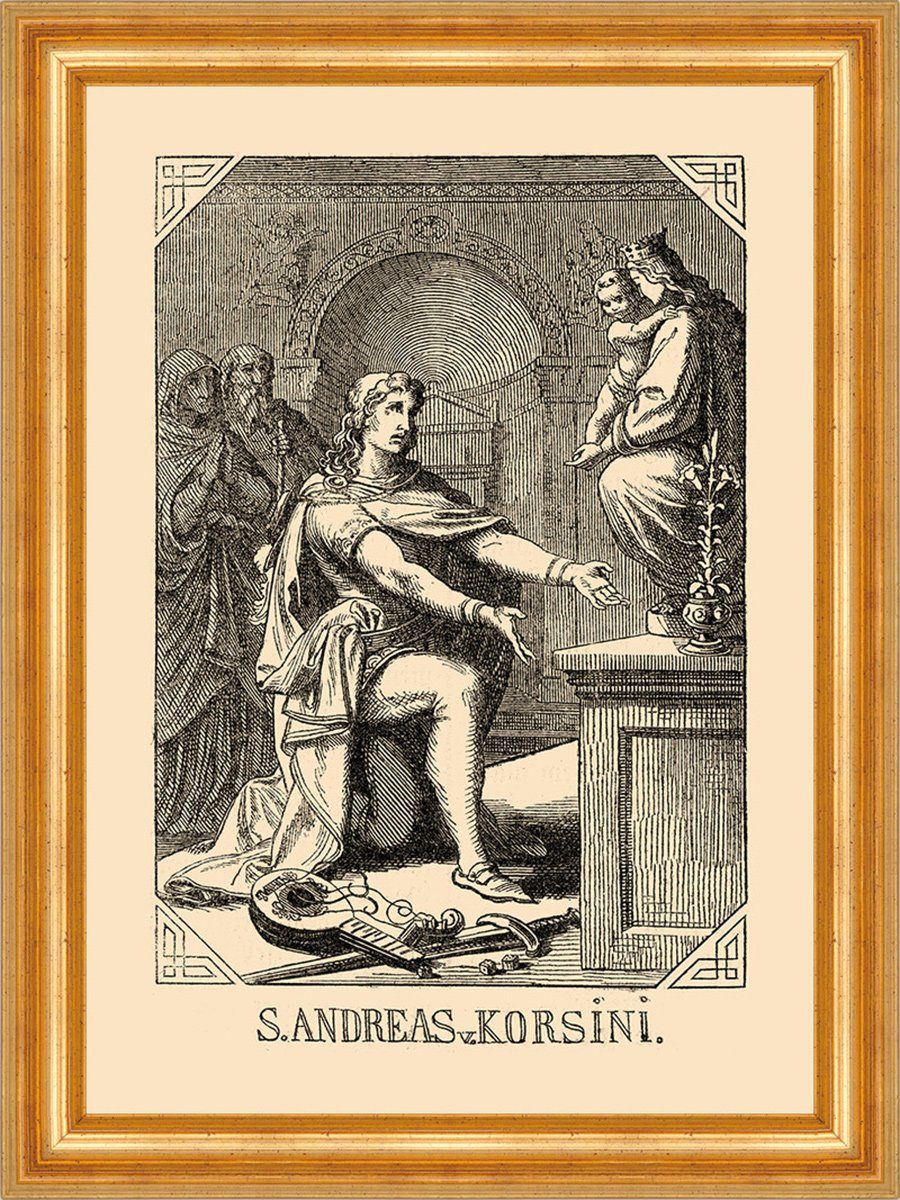 Kunstdruck Der heilige Andreas von Korsini Holzstich Sankt A4 1021 Gerahmt, (1 St)