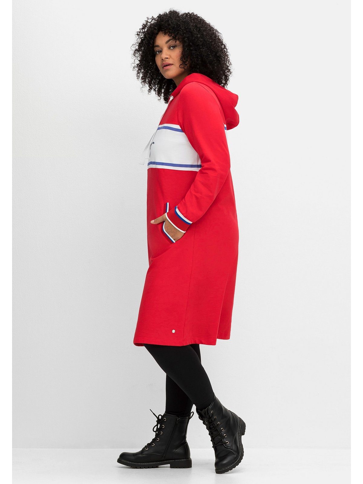 Sheego Sweatkleid Große Größen mit Kapuze und Logo-Frontdruck, Pullover ...