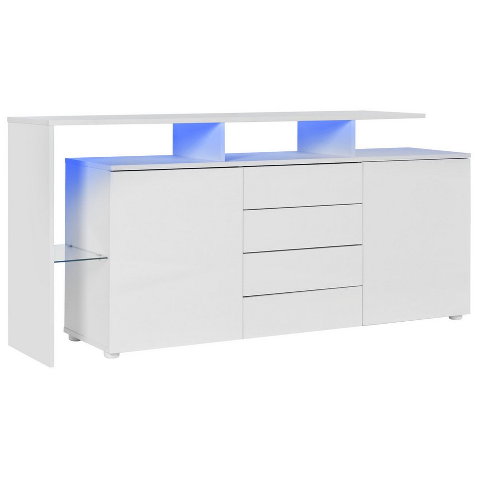 Rutaqian Kommode Buffetschrank Moderne Vitrine Sideboard Mit Led