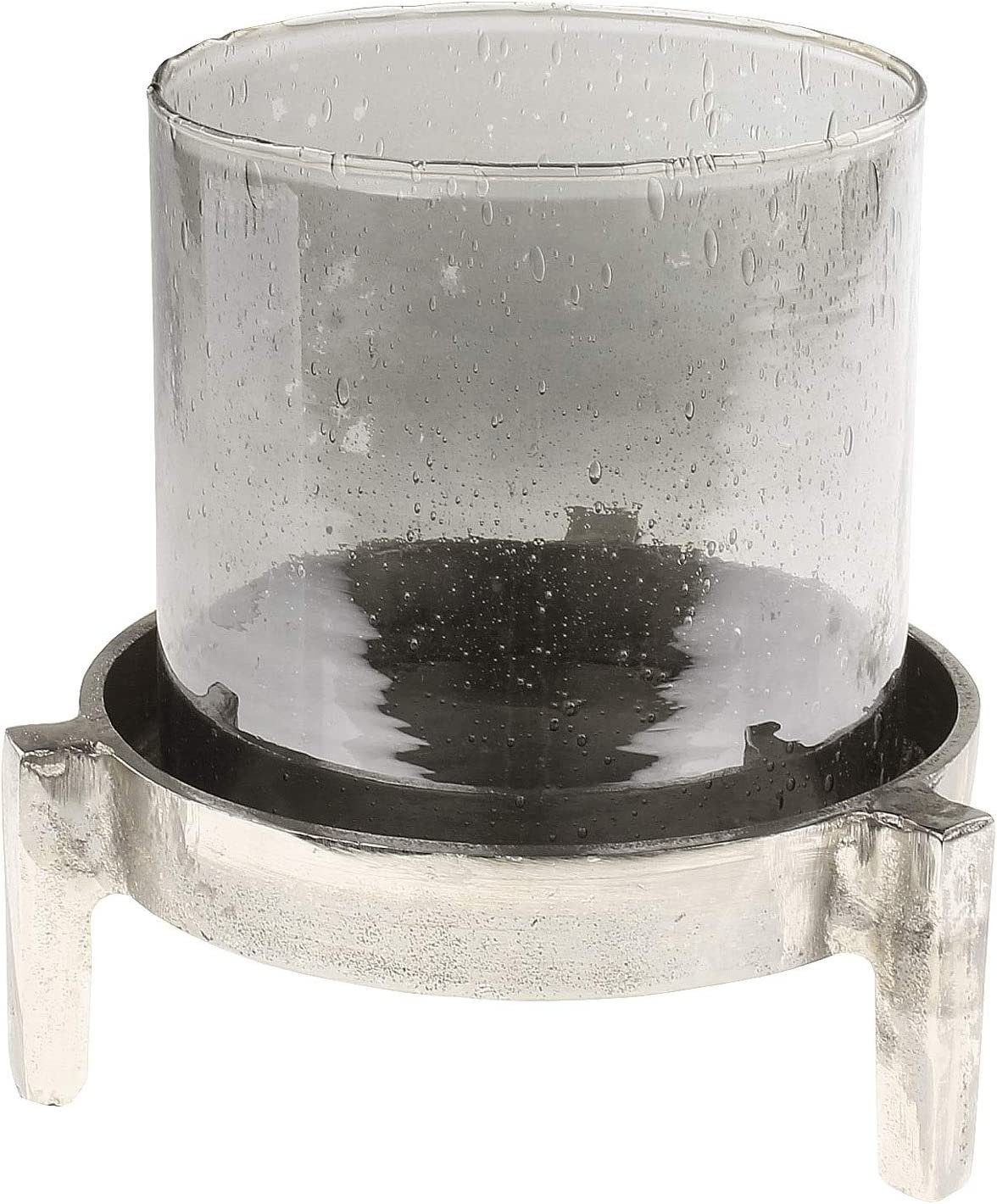 Macosa Home Windlicht Windlicht modern Metall & Glas Grau Silber rund Deko Kerzen-Halter, Tisch ...