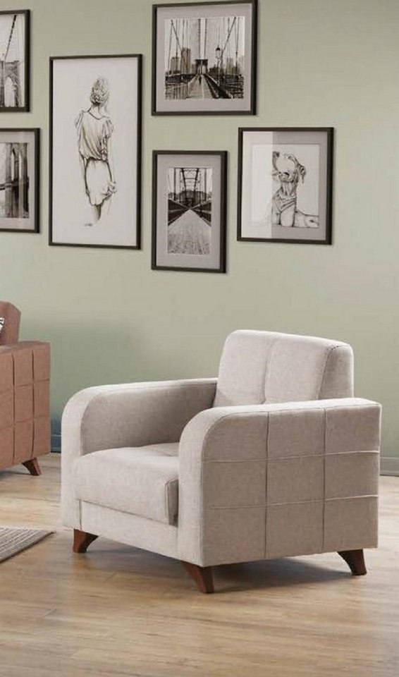 Jvmoebel Sessel Designer Sessel 1 Sitzer Weiß Stoff Textil Luxus