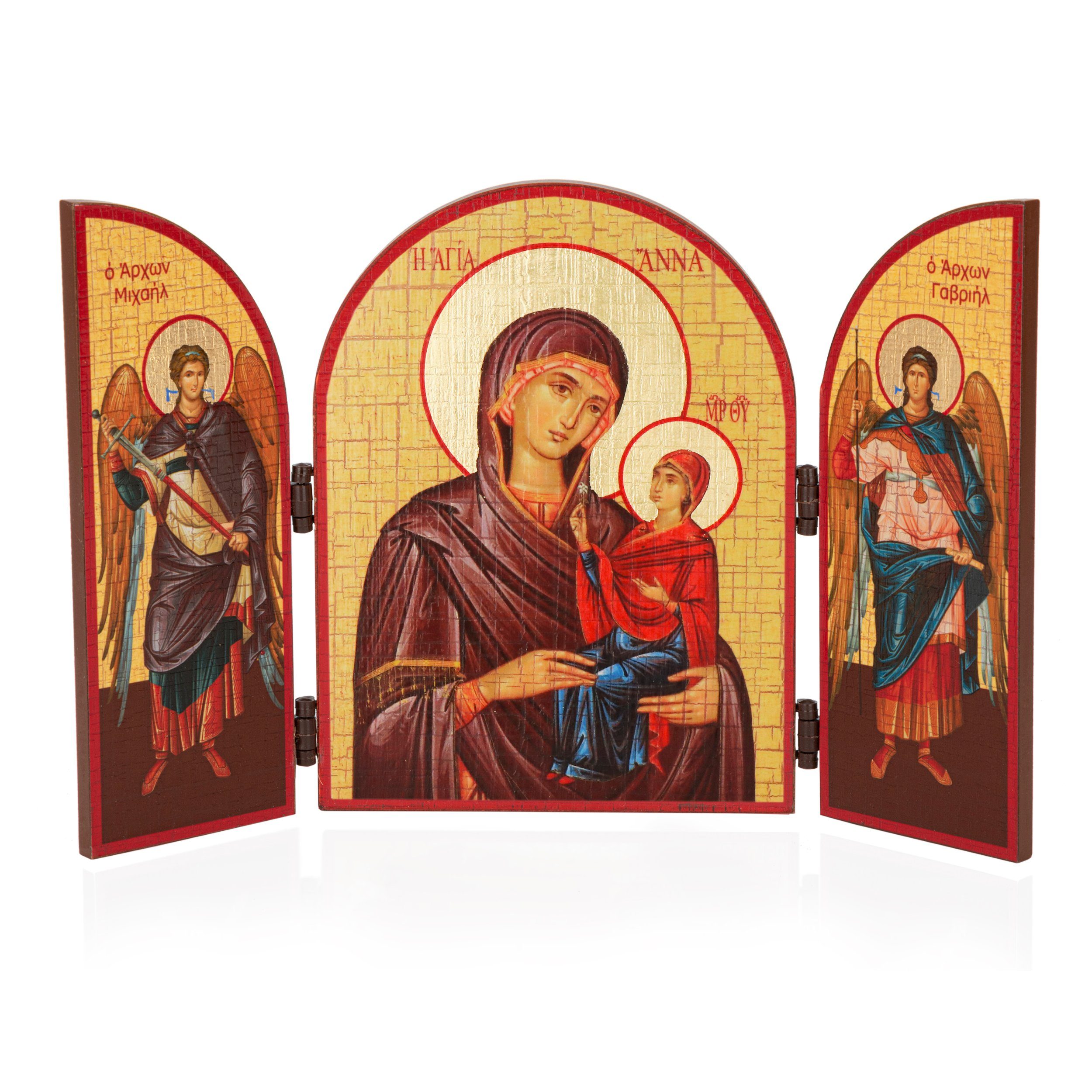 NKlaus Holzbild Heilige Anna Triptychon Holz Ikone 25x16cm christl