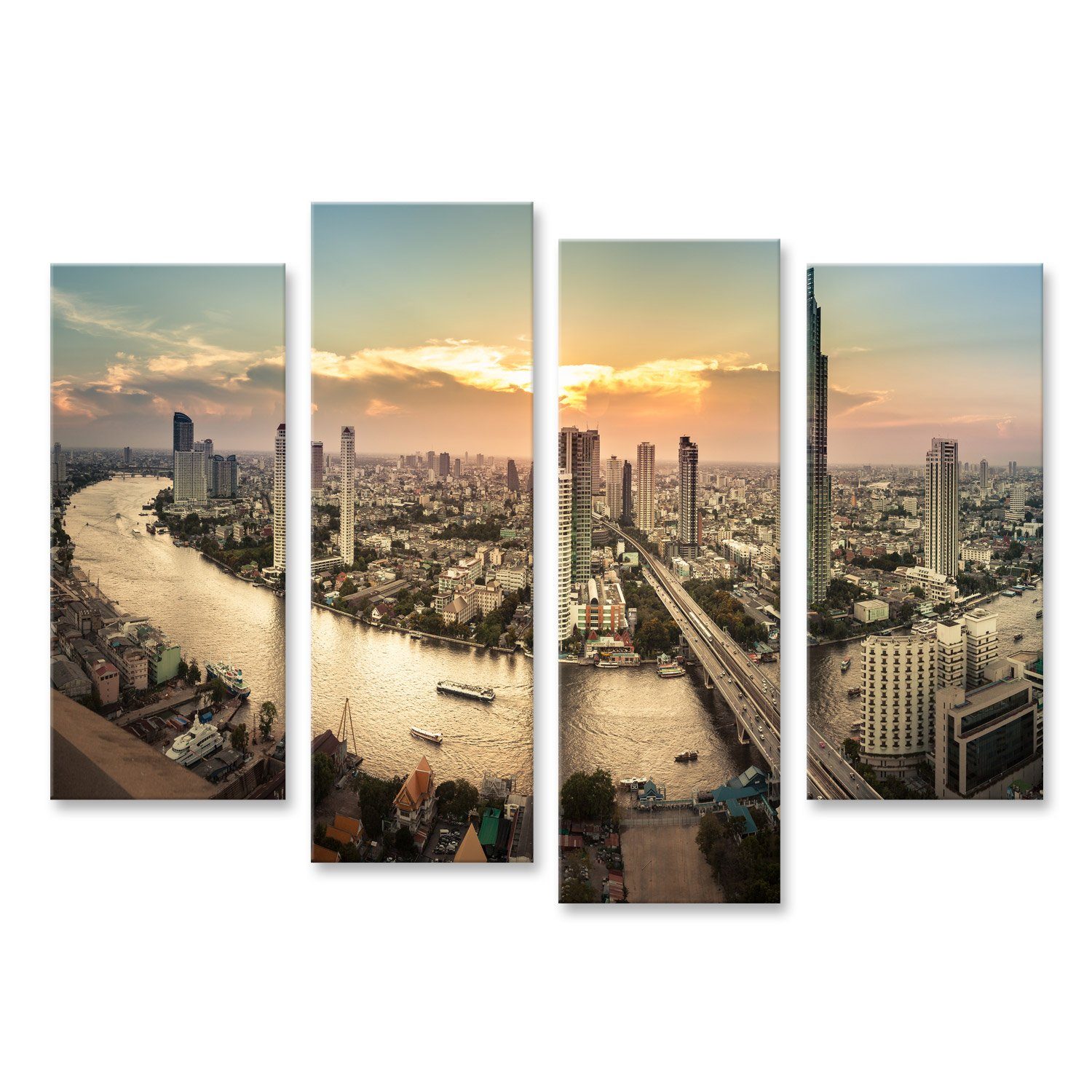 islandburner Leinwandbild Bild auf Leinwand Landschaft Der Fluss In Bangkok Stadt Panorama 130x