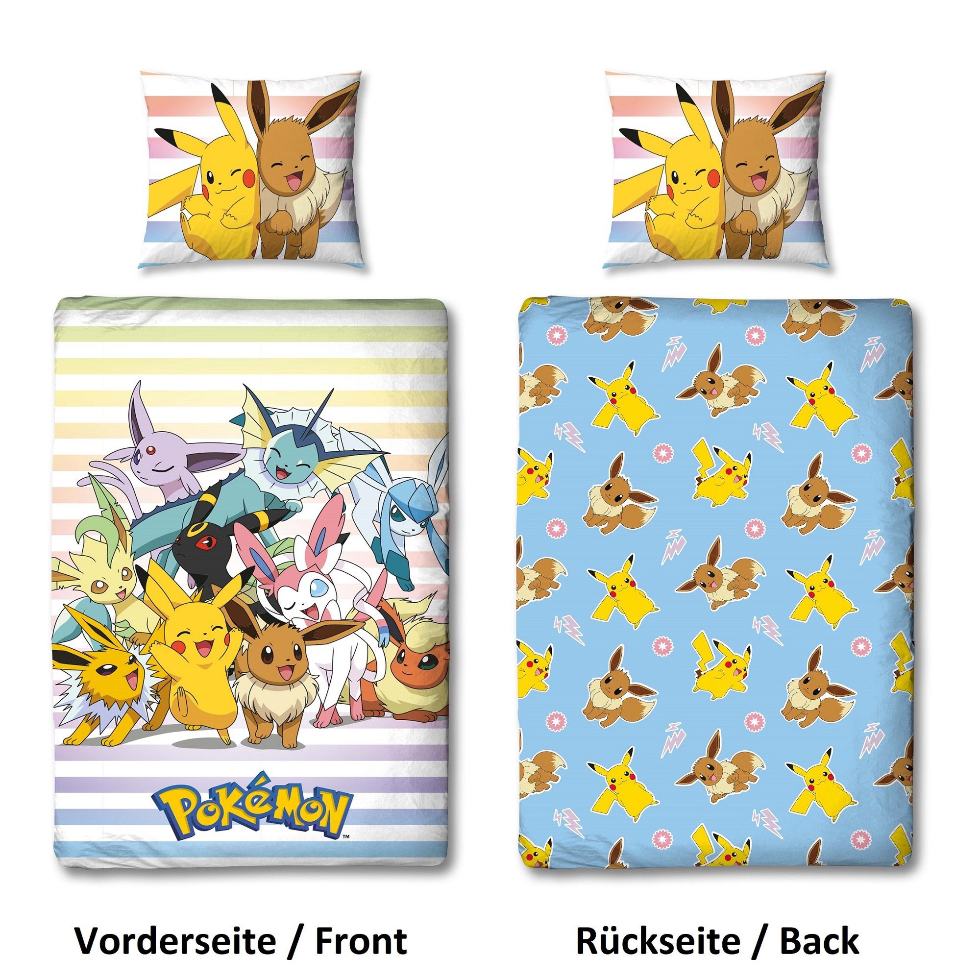 Familando Kinderbettwäsche Pokemon "Group" 135x200 + 80x80 cm aus 100% ...