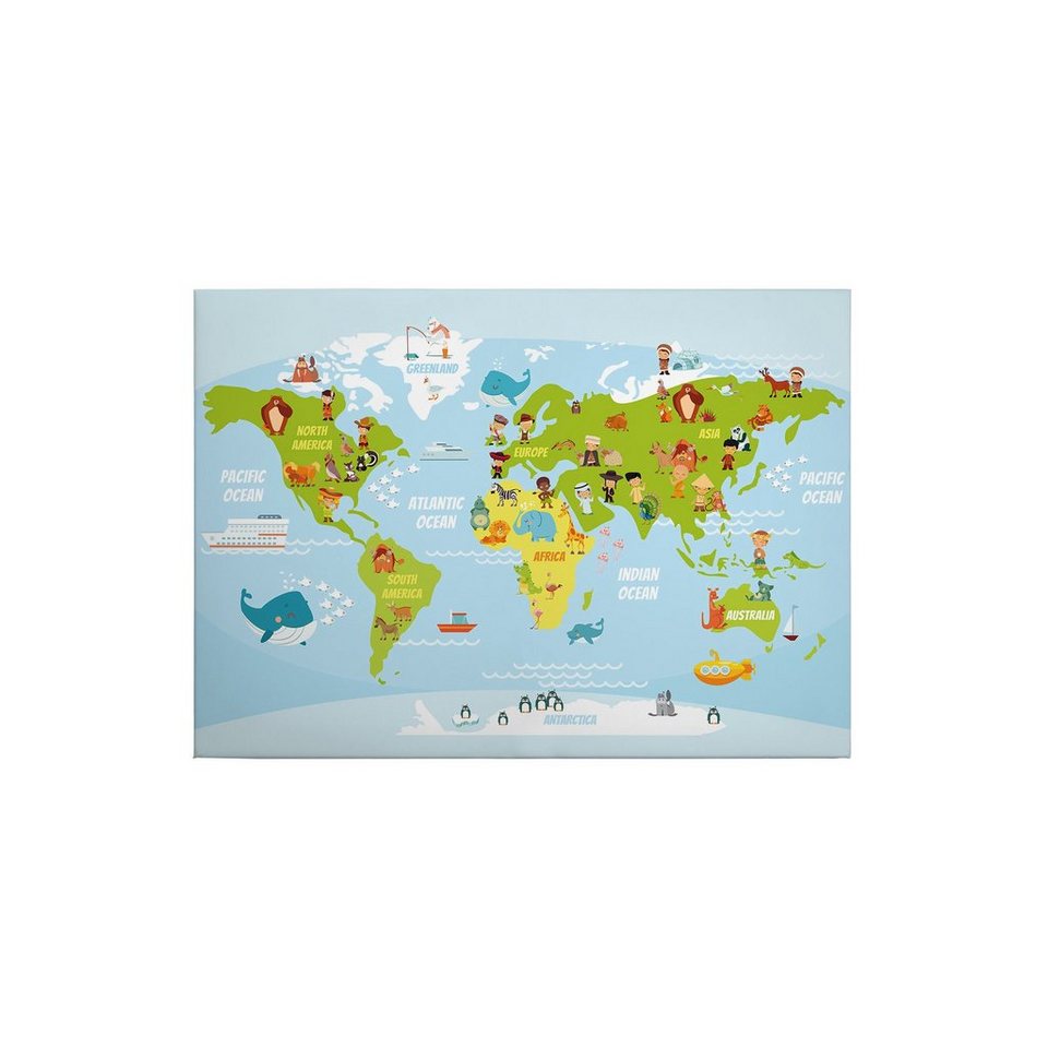 Tadessi Leinwandbild Kinder 50 X 70 Cm Weltkarte Tiere M1 No50350