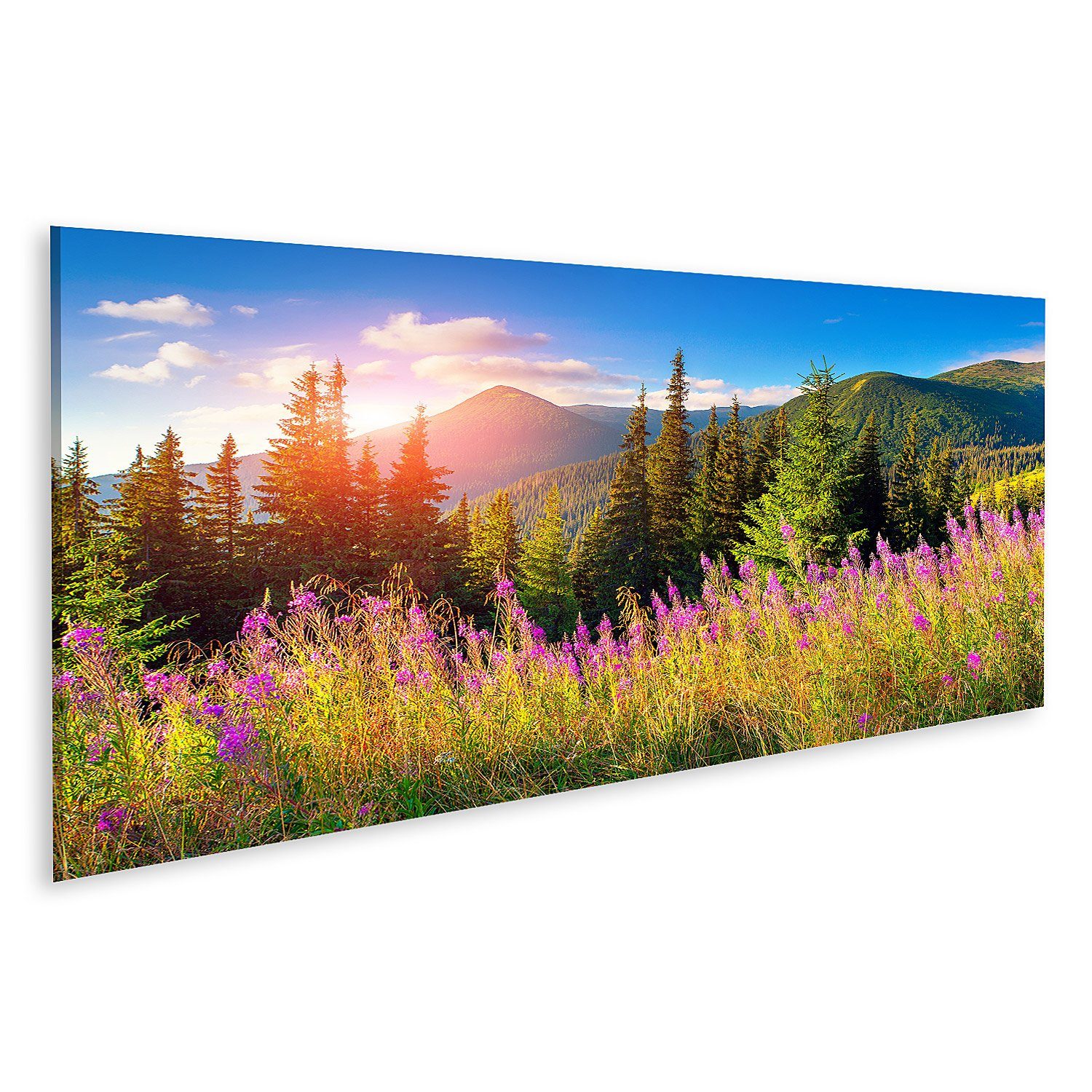 islandburner Leinwandbild Bild auf Leinwand Schöne Herbstlandschaft in den Bergen mit rosa Blume