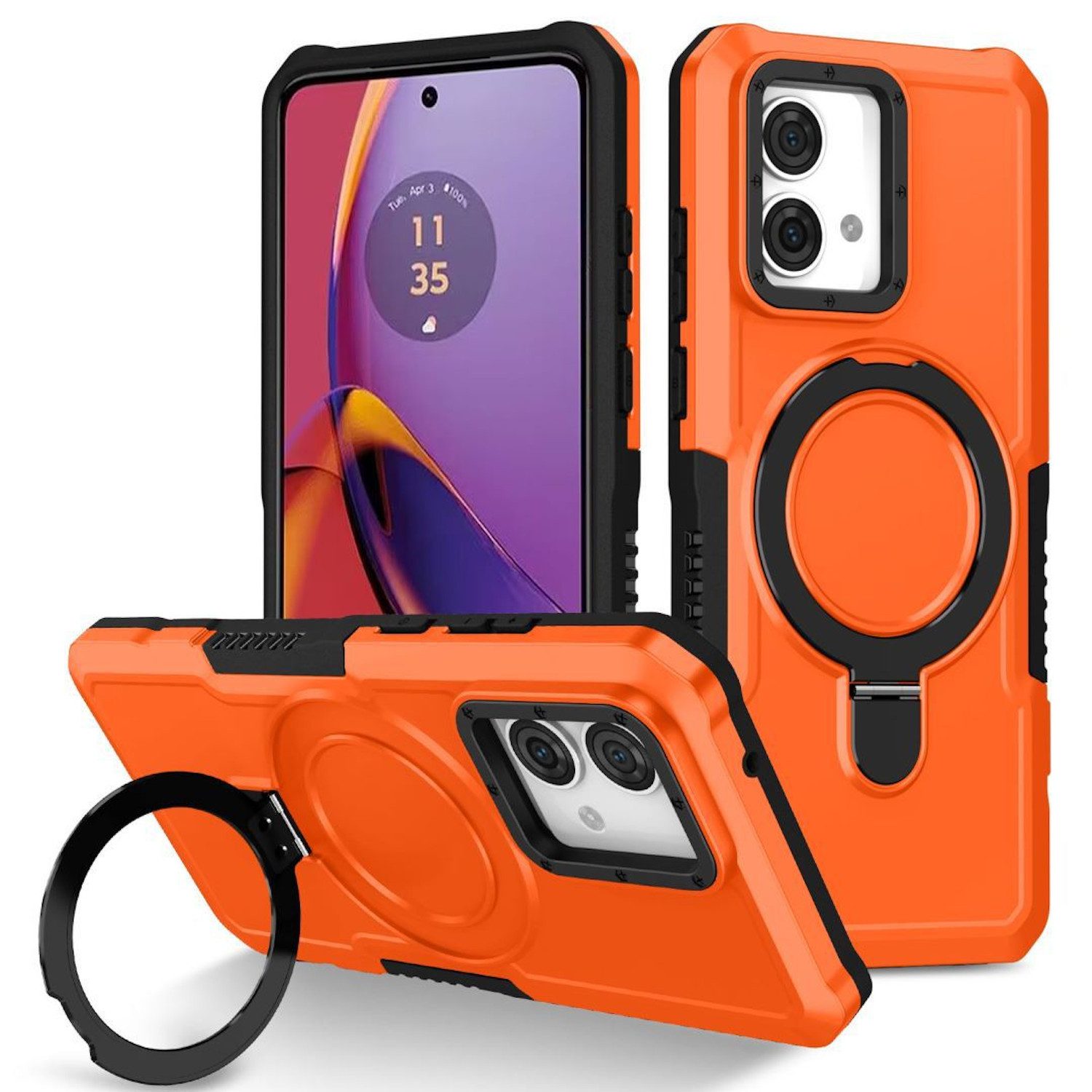 Wigento Handyhülle Für Motorola Moto G84 5g Armor Magnet Ring Cover